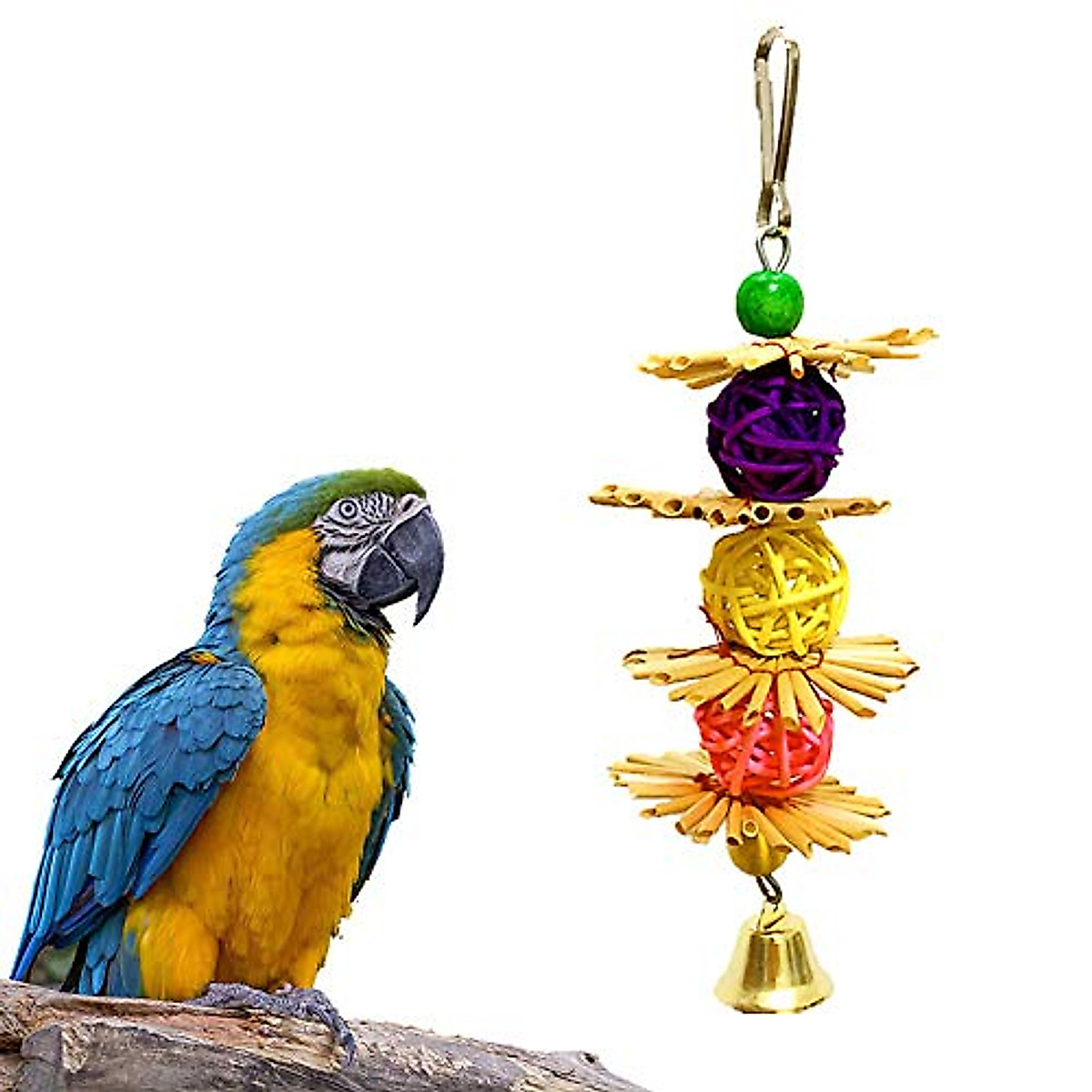 N/ hfjeigbeujfg Bird Toy,Parrot Cage Chewing Toys Pet Bird Parrot Rattan Ball Bell Swing Hanging Climbing Cage Decor Bite Chew Toy - Multicolor