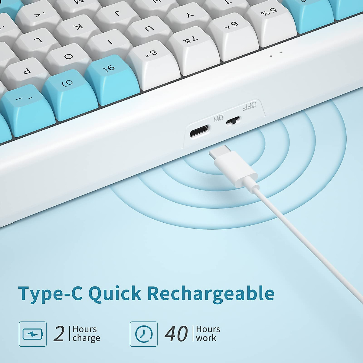 ROCHIE 60% Percent Keyboard, Wireless Gaming Keyboard, Gaming Keyboard 60 Percent, 2.4G Computer Keyboard with Wrist Rest, Compatible with Mac OS and Windows for Laptop PC (White-2)