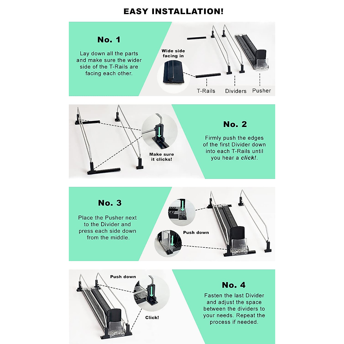 Drinks Organizer for Fridge - Refrigerator Bottle Can Organizer - Glide Pusher Home Refrigerator - Can Dispenser - Beverage Adjustable Organizer (3 Wide) SUND