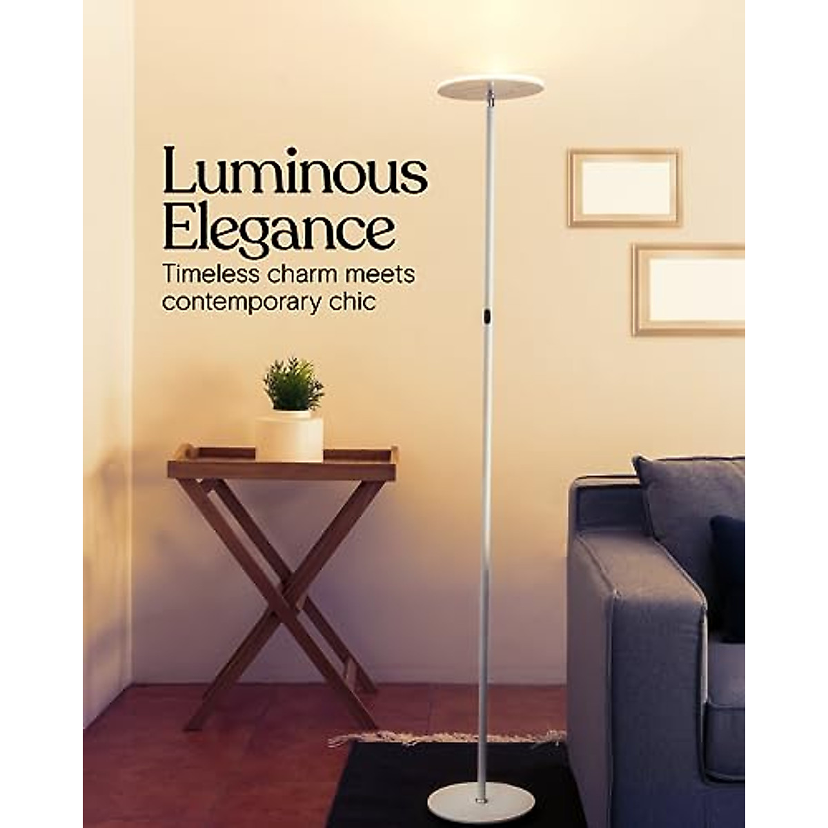 Brightech Sky LED Torchiere Super Bright Floor Lamp - Contemporary, High Lumen Light for Living Rooms and Offices - Dimmable, Indoor Pole Uplight for Bedroom Reading - White