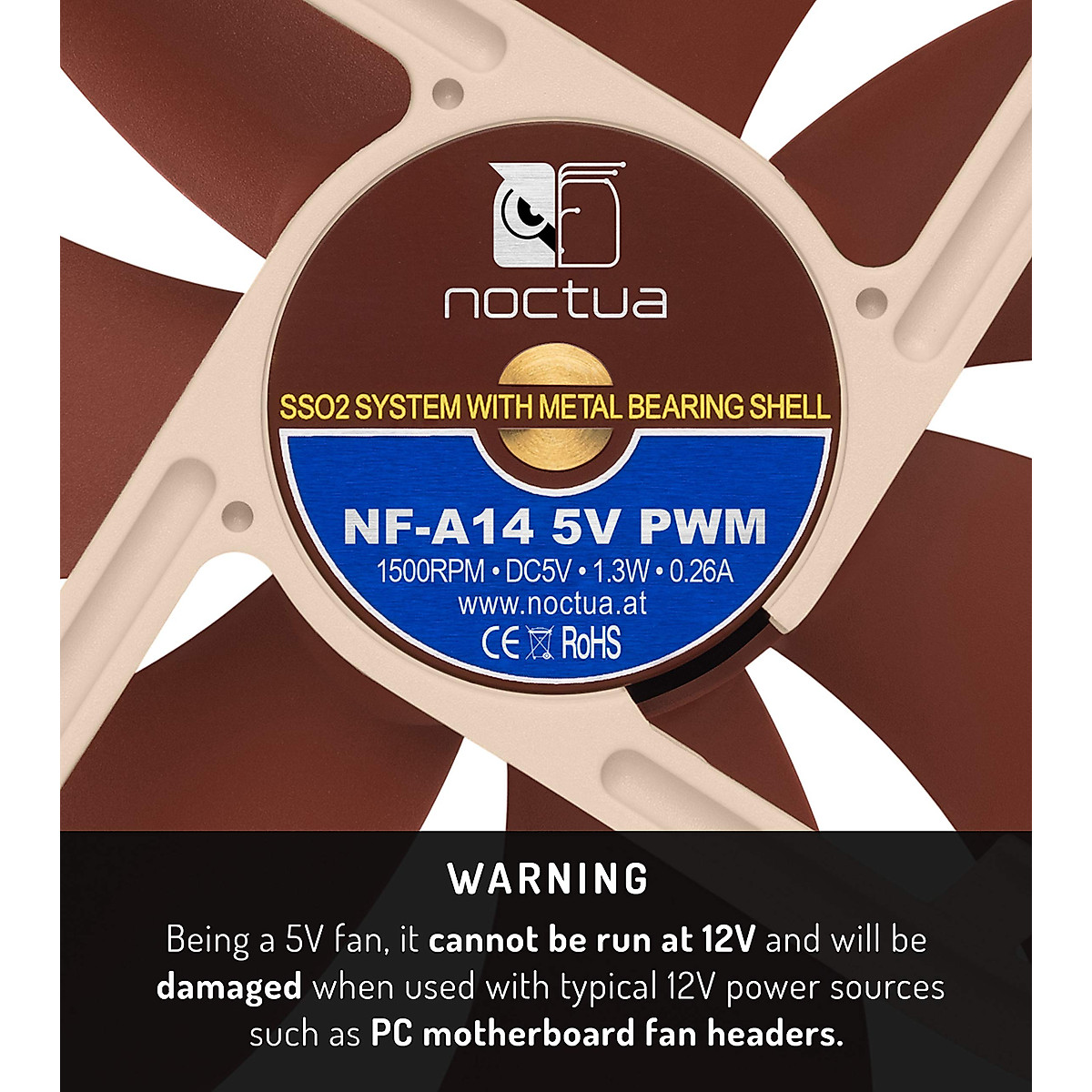 Noctua NF-A14 5V PWM, Premium Quiet Fan with USB Power Adaptor Cable, 4-Pin, 5V Version (140mm, Brown)