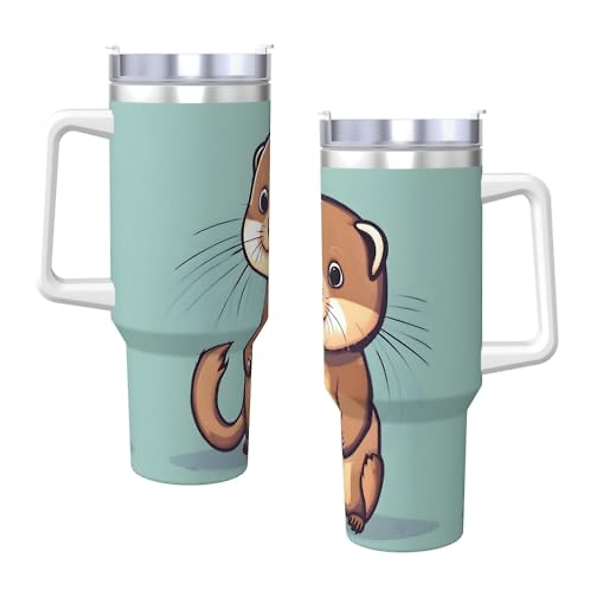 HULIBIN Cartoon Cute Otters Print Double Deck Stainless Steel Travel Coffee Cup With Lid 40 Oz Ice Bully Cup