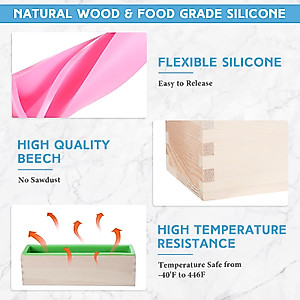 Ziliny 4 Pcs Flexible Rectangular Soap Mold Silicone Molds with Wood Box Soap Loaf Making Supplies DIY Tool for Making Craft(Purple, Green, Blue, Pink)