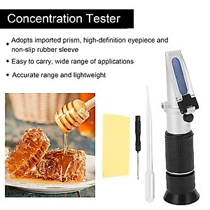 Honey Refractometer, 28‑62% Brix Scale Range 0.20% High Accuracy Brix Refractometer, Handheld Brix Meter Refractometer with HD Eyepieces for Honey, Maple Syrup and Molasses