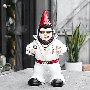 Jy.Cozy Singer Gnome Garden Statues - Resin Rocker Figurine, Outdoor Gnomes Garden Decorations, for Patio Yard Lawn Porch, Ornament Gift