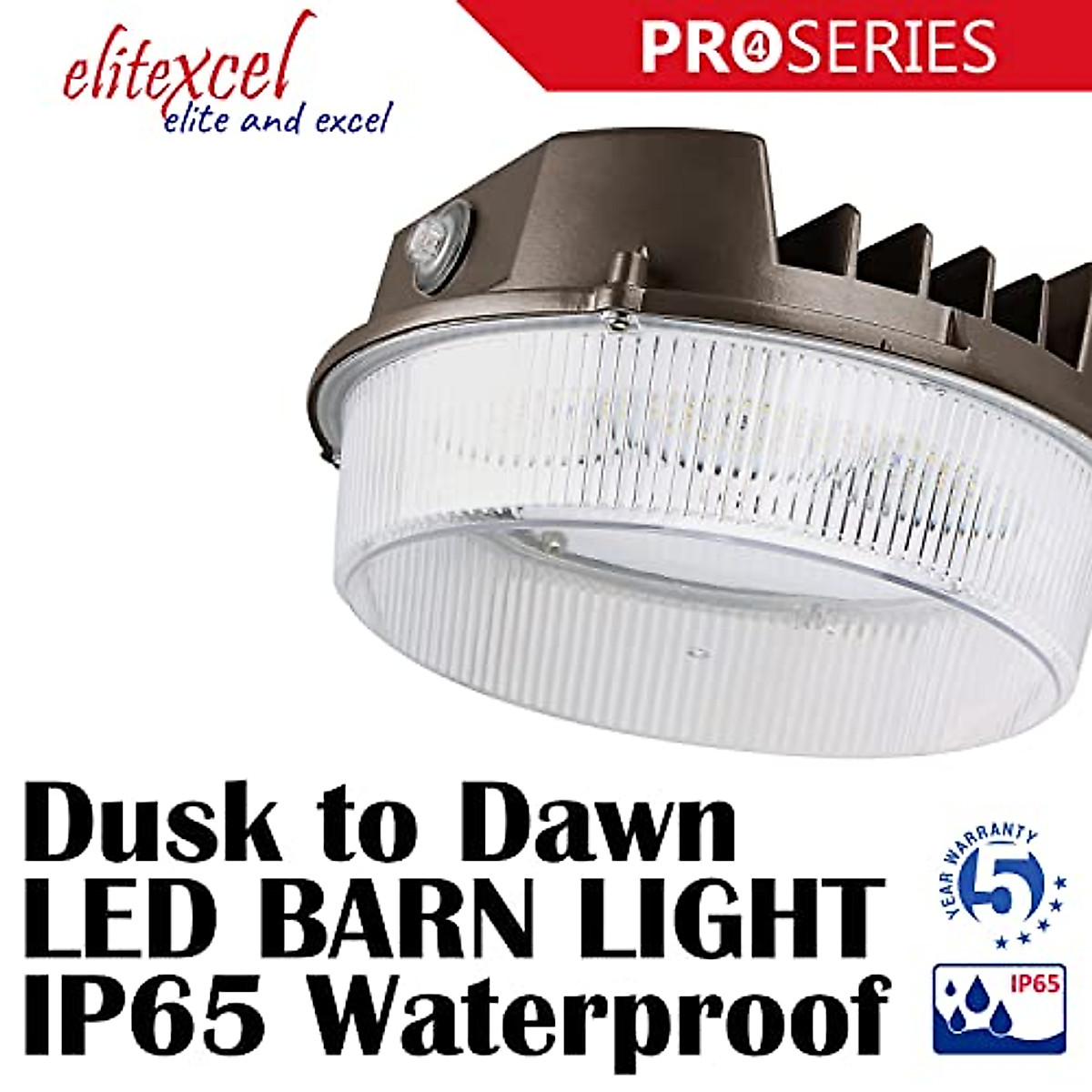 Elitexcel Dusk to Dawn Outdoor Lighting, 43W LED Barn Lights Outdoor, 5000LM 400W Replace Yard Lights, 5000K Daylight Security Area Street Light, 120V Waterproof Garage Parking Lot Flood Light