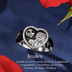 Jeulia Pumpkin King Skull Couple Round Cut Sterling Silver Ring Two Tone Halloween Mini Skull Band for Women Men Girlfriend Engagement Wedding Anniversary Valentine’s Day Birthday With Jewelry Box,