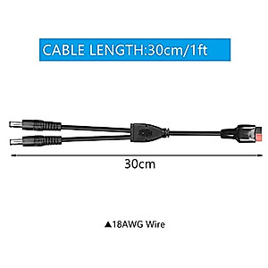 PNGKNYOCN 5.5mm x 2.1mm DC Y Splitter Male Power Plug Cable for Solar Panel RV Portable Power Station Solar Generator 18 AWG Wire 1ft/0.3m (Male)