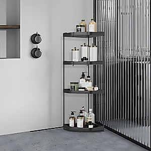 Tiktiger Corner Shower Caddy Standing,4 Tier Shower Stand Organizer for Bathroom Inside Shower with 4 Hooks,Plastic & Stainless Steel Corner Shower Shelves