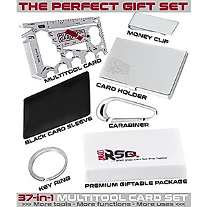 37-in-1 Credit Card Tool Gift Set. EDC Silver Multitool Card with Multifunction Tools & Accessories. Perfect Stocking Stuffer Gifts for Men, Dads, Husbands, HandyMen, Do It & Yourselfers