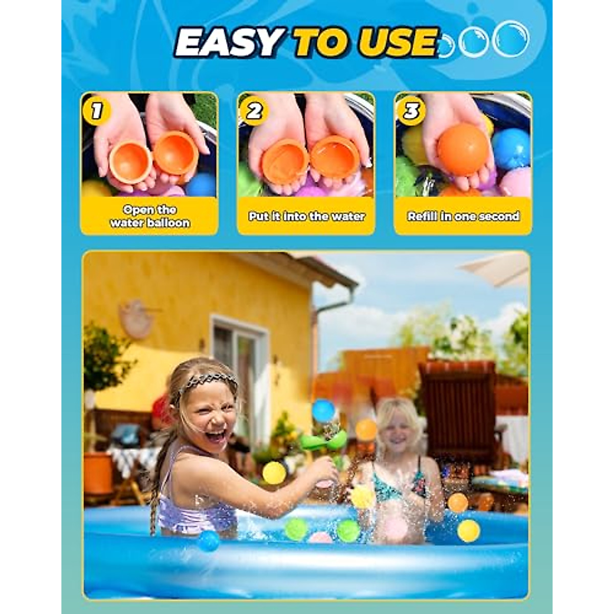 UCIDCI 15 Pcs Water Balloons Reusable Quick Fill - Self Sealing Silicone Water Ball for Kids with Mesh Bag, Summer Fun Water Toys for Outdoor Activities, Summer Party, Water Park, Family Game
