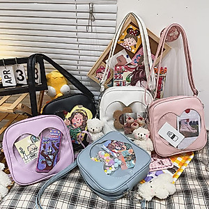 Hipi-shop Ita bag Heart-shaped Clear PU Crossbody bag shoulder bag for Anime Lolita Bag DIY Cosplay Display Anime badges and doll (Black)