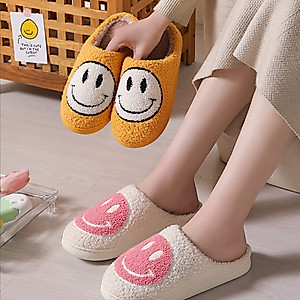 Beishani Smiley Face Slippers for Women Retro Soft Plush Warm Slip-on Slippers, Happy face slippers Cozy Indoor Outdoor Slippers