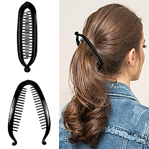 12 Pieces Banana Hair Clips Hair Comb Clips Plastic Classic Ponytail Banana hair holder for Women Girls, 6 styles (Classic)