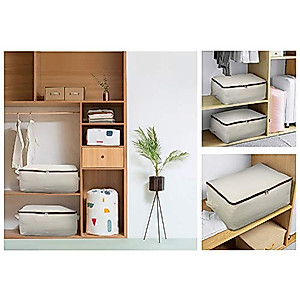 2PCS Canvas Storage Bag, 12OZ Thick Soft Breathable Closet Organizer for Beddings, Comforters, Pillows, Blankets, Clothes, 25.6×18.5×8.7inch, Beige