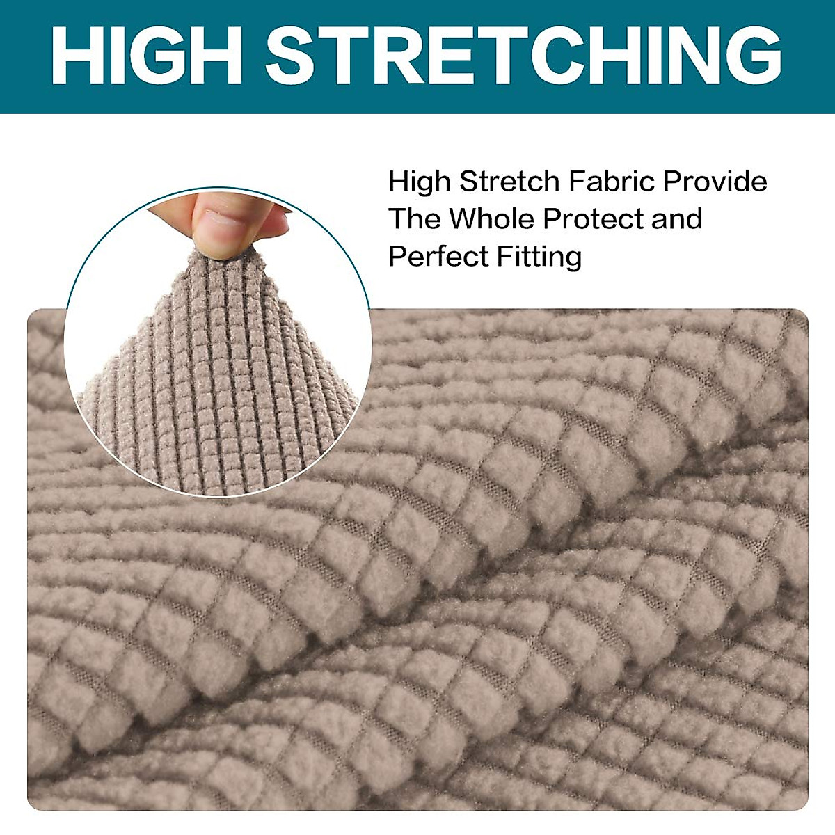 Turquoize Stretch Sofa Slipcover 2 Pieces Sofa Cover Couch Cover for 2 Cushion Couch Washable Furniture Protector Covers with Elastic Bottom Feature Thick Jacquard Fabric (Loveseat, Sand)