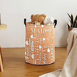 Personalized Storage Basket Custom Laundry Hamper Dirty Clothes Basket Collapsible Laundry Basket with Handle for Bathroom Living Room Bedroom (Orange)