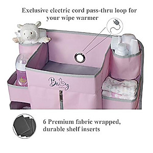 Llama Bella Premium Nursery Organizer and Baby Diaper Caddy | Hanging Diaper Organizer for Baby Essentials | Diaper Organizer for Crib, Changing Table or Playard | Baby Crib Storage Organizer (Pink)