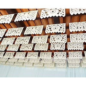 Cream Papel Picado Banners, Mexican tissue papel picado, Neutral weddings/fiesta party decorations, Off white Mexican cut out garland made from tissue paper, Pre-assembled on string for easy hanging ws001