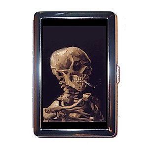 Coastal Colors Vincent Van Gogh Skull with Burning Cigarette Stainless Steel ID or Cigarettes Case (King Size)