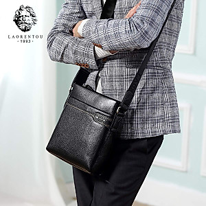 LAORENTOU Men's Genuine Leather Shoulder Bag, Business Crossbody Bag for Men Messenger Bags Leather Purse