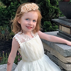 CN Baby Girls Floral Headbands Nylon Flowers Crown Hair Bow Elastic Bands For Newborn Infant Toddlers Kids Pack (white C)