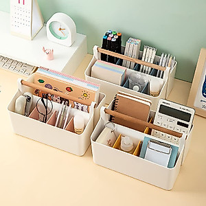 Vidifor 3 pcs Large Portable Craft Caddy with Handle, Cleaning Tote, DIY Divided Basket for Art Colored Pencils Pen Makeup (Pink/Blue/Yellow Dividers)