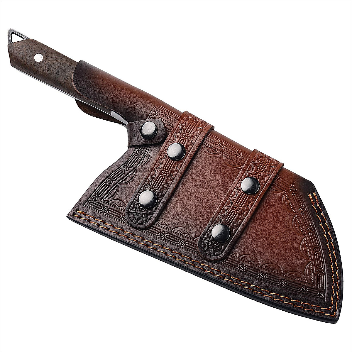 [Full Tang]Butcher Knife Handmade Forged Kitchen Chef Knife Grandsharp Pro Razor Sharp Serbian Clad Steel Meat Vegetable Chopping Cutting Cleaver with Leather Knife Sheath