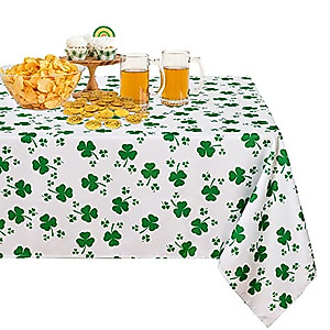 LUSHVIDA St.Patrick's Day Rectangle Table Cloth, 60 x 84 Inch, Shamrock Patterned Irish Clover Washable Microfiber Tablecloth Decorative Table Covers for Picnic Party, 100% Polyester, 150 GSM