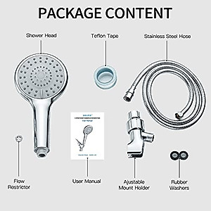 DOILIESE Shower Heads with Handheld Spray 5-Mode,Anti-clog Nozzles Shower Heads High Pressure,Hand Held Shower Head with Long Hose 60inch Chrome