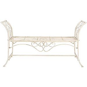 Safavieh PAT5016A Collection Arona Antique Wrought Iron 51" Outdoor Garden Bench, Distressed White