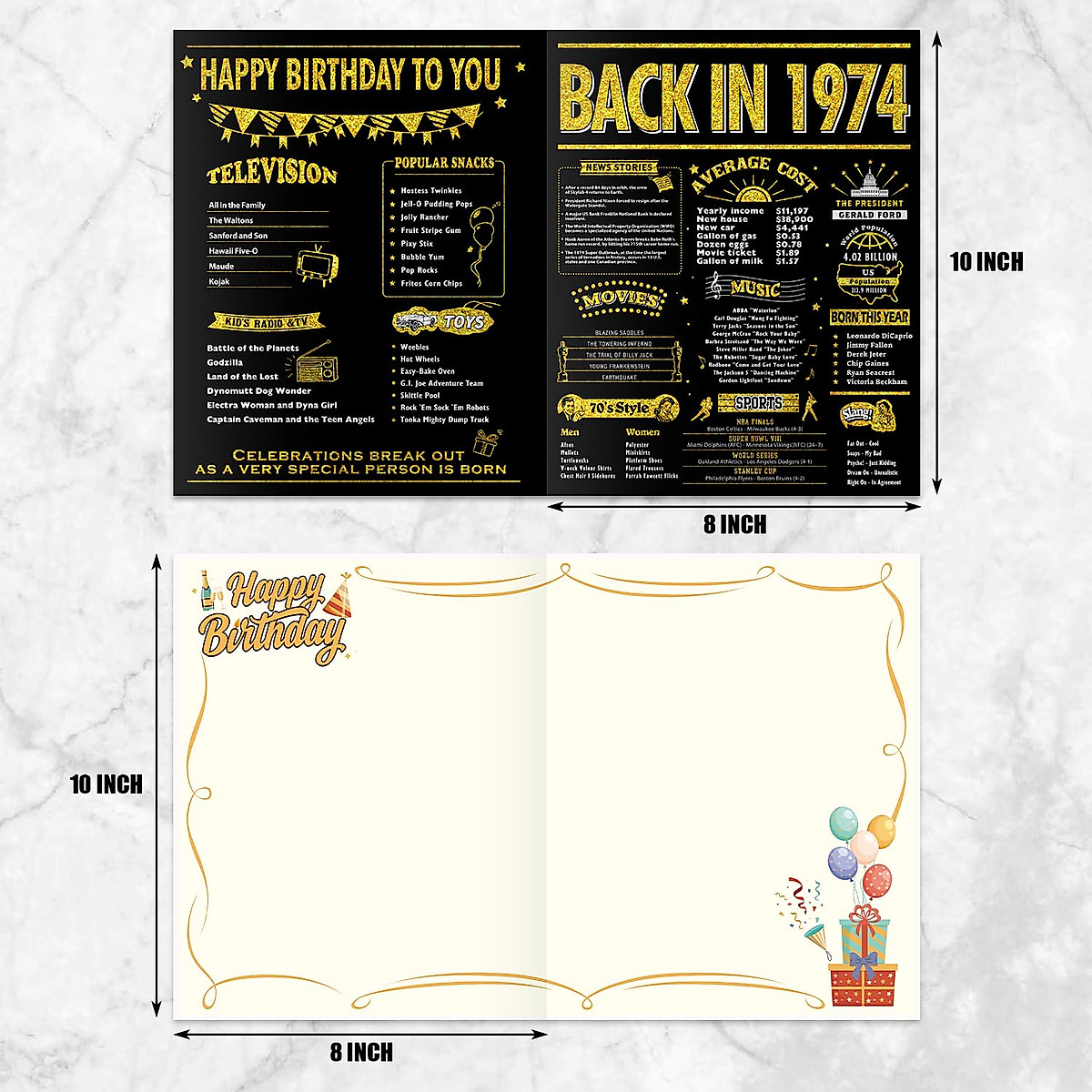 InstaDecor 50th Birthday Card Gifts for Women or Men, Happy and Funny 50 Year Old Birthday Greeting Card for Husband or Wife, Jumbo 8x10 Inch Print, Gold Laser