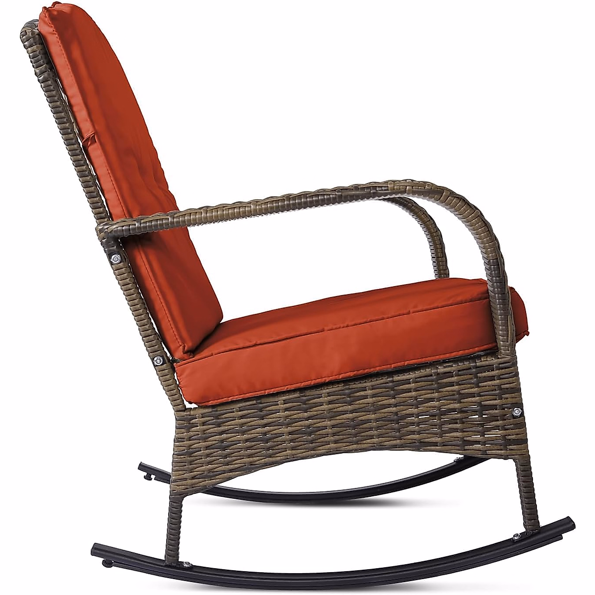 CIRMUBUY 3-Piece Outdoor Furniture Set, Patio Conversation Chair, Wicker Rocking Chair with Side Table for Porch, Garden, Poolside & Deck, Carrot