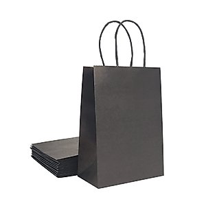 GARROS Black Kraft Paper Bag 5.8x3x8.3 inches,12-Pcs, Gift Bags, Kraft Bags With Handles Easter Day,Chrismas，Thanksgiving, Paper Shopping Bags, Craft Bags, Merchandise Bags (Black)