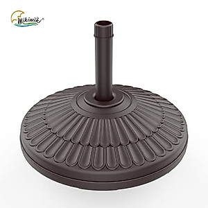 wikiwiki Round Base Umbrella Weighted Base Patio Market Umbrella Weights, Water & Sand Filled Free Standing HDPE Round Weight Base (80 Lbs, Dark Brown)