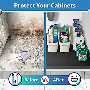 Under Sink Mat, 28" x 22" Under Sink Mats for Kitchen Waterproof, Under Sink Shelf Liner, Flexible Silicone Cabinet Protector Tray for Bottom of Kitchen & Bathroom Grey