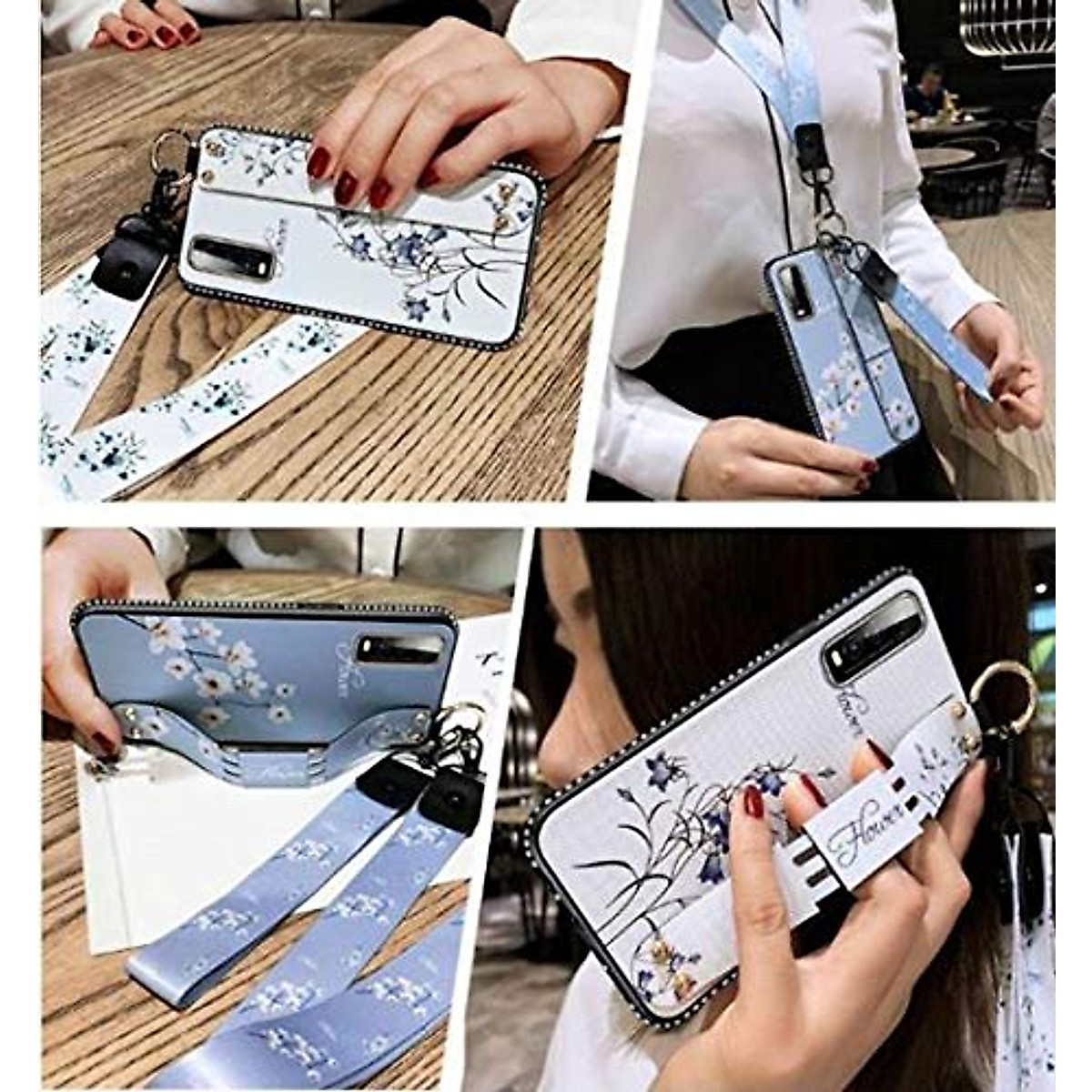 Aulzaju for S21 Ultra Case Luxury Bling Diamond Cute Flower Design with Ring Kickstand Soft TPU Crossbody Lanyard Phone Cover with Strap for Girls Women for Samsung Galaxy S21 Ultra (Red)