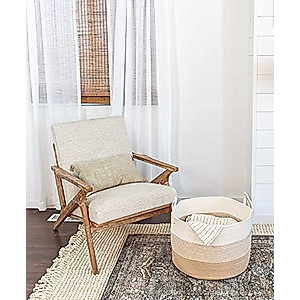 OrganiHaus Woven Baskets for Storage | Modern Boho Laundry Basket | Cotton Rope Blanket Basket for Living Room | Extra Large Storage Basket for Kids | Laundry Hamper & Blanket Holder - Honey (20x13)