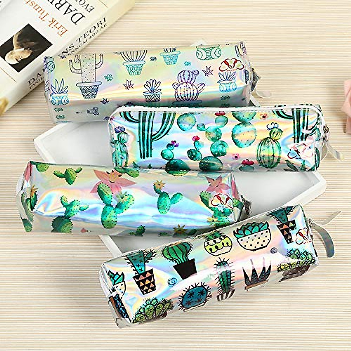 4 Pack Cactus Pencil Case, Pen Bag Canvas Cactus Pencil Pen Cosmetic Makeup Bag