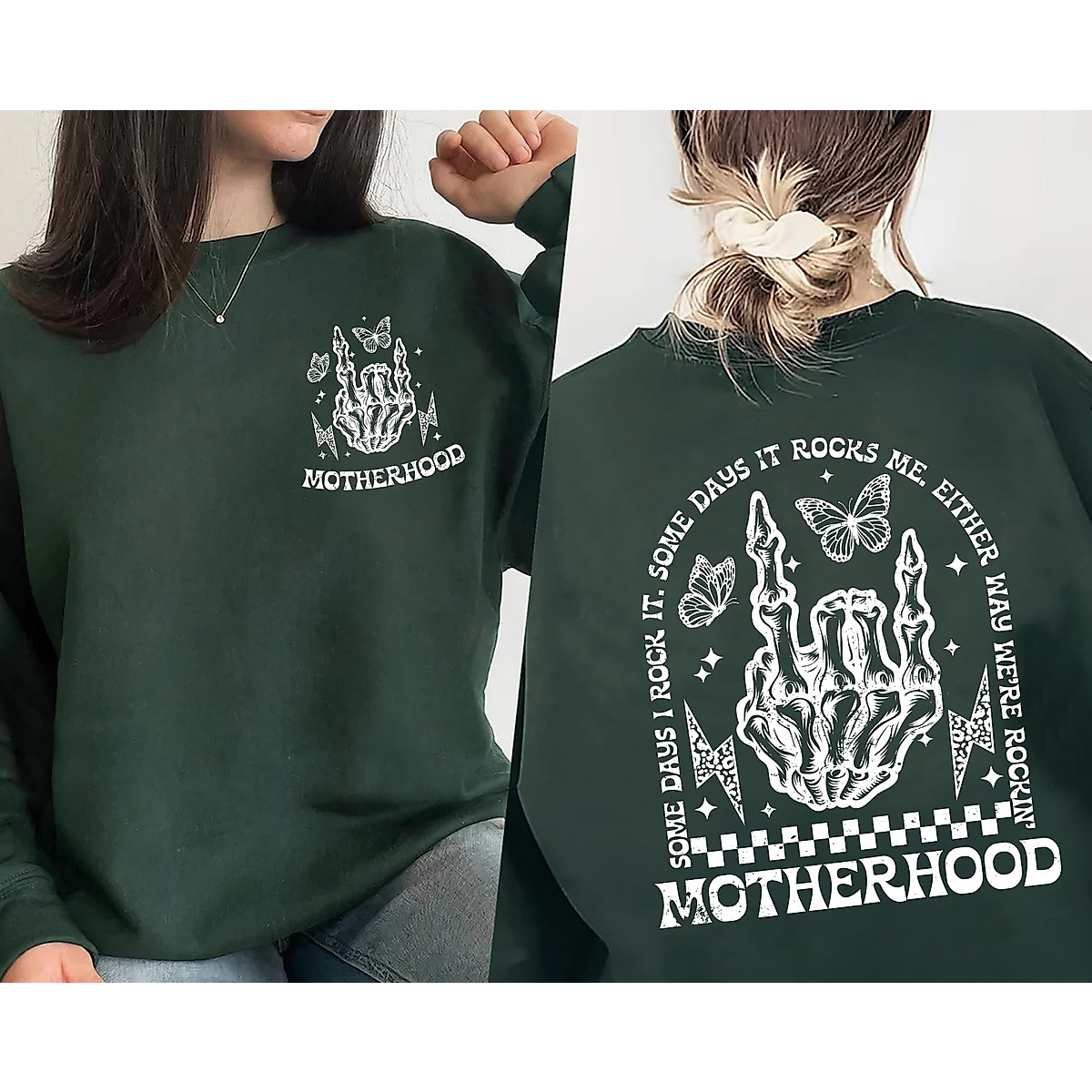 Motherhood Some Days I Rock It Some Days It Rocks Me Sweatshirt 2 Side, Retro Rock Funny Mom Sweater M Sand