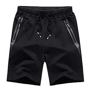 CRYSULLY Men Running Jogging Training Bike Sweatpants Workout Shorts with Zipper Pockets Black