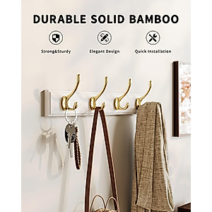 Seocry Coat Rack Wall Mount, 4 Pack 16.5 Inches Wall Hook Rack, White Coat Hanger Wall Mount with Gold Hooks for Backpack, Hat, Towel, Key, Door, Entryway(White Gold, 16.5 Inches)