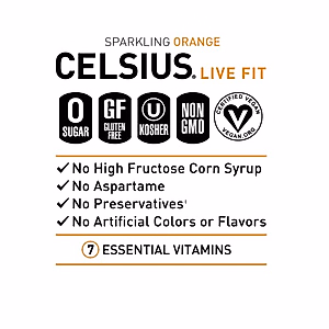 CELSIUS Sparkling Orange, Functional Essential Energy Drink 12 Fl Oz (Pack of 12)