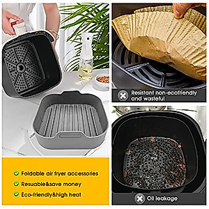 Silicone Air Fryer Basket,8.1inch Air Fryer Silicone Liner Square, Heat Resistant Gloves,Silicone Brush, Food Safe Air Fryer Oven Accessories,Reusable Replacement of Flammable Parchment Liner Paper