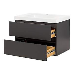 Spring Mill Cabinets Innes 30 Inch Floating Bathroom Vanity with White Single Sink Top, 2 Soft-Close Drawers, 30.5" W x 18.75" D x 22.25" H, Cement