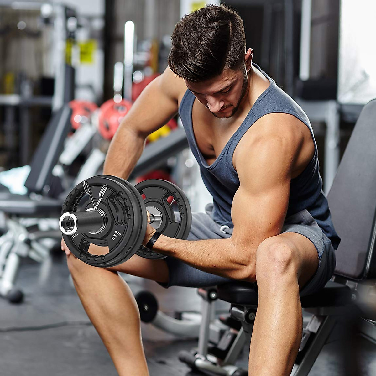 Uboway Olympic Dumbbell Handles: 20" Dumbbell Set for 2" Olympic Weight Plates, Weight Lifting Handles with 2 Pair of Spring Collars, Home Gym Accessories