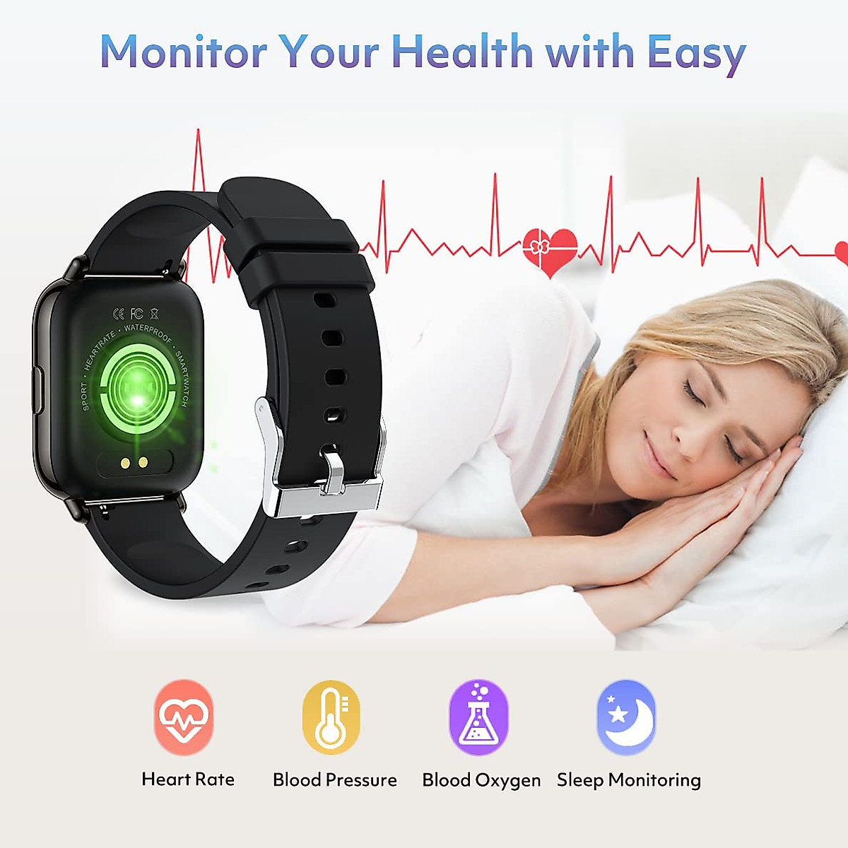 Smart Watch for Men Women, 5ATM Waterproof Fitness Tracker Smartwatch with Heart Rate Blood Pressure Sleep Monitor Step Calories Counter Outdoor Smart Watches for Android iOS Phones 24 Sports Model