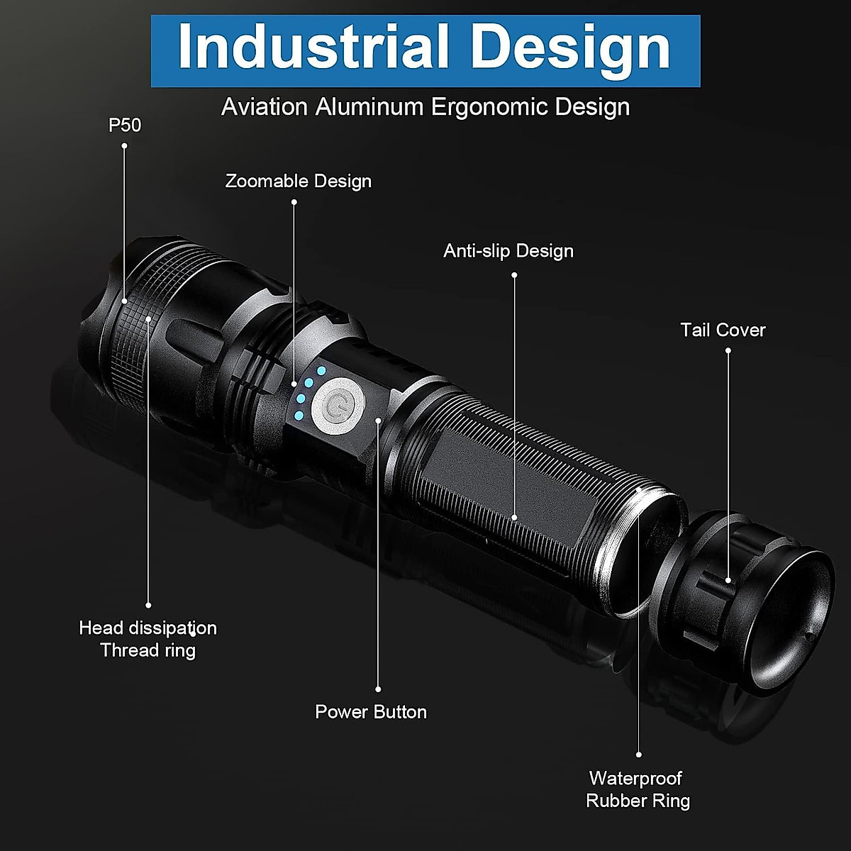 MILAOSHU Rechargeable Flashlights 900,000 High Lumens - 2 Pack, Super Bright LED Flash Light with 5 Modes, 12 Hour Brightest Waterproof Handheld Flashlight for Home, Camping