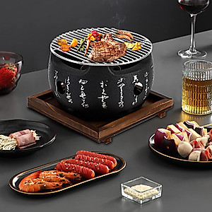 6.3in Japanese Style BBQ Grill Portable Round Barbecue Stove Food Charcoal Stove with Wire Mesh Grill and Base Japanese Tabletop Household Barbecue Tools for 1-2 Person