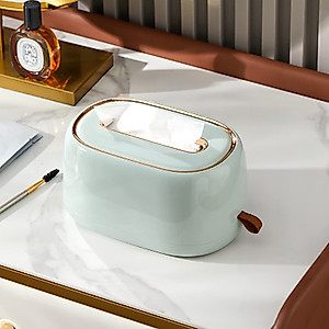 LtyTz 2 Pack Mini Trash Can and Tissue Box Holder，Waste Can with Press Type Lid for Bathroom Vanity, Desktop, Kitchen, Tabletopand Office